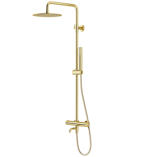 Shower set with thermostat Corsan LUGO column Rain shower 25cm Swivel spout Gold Gold ...