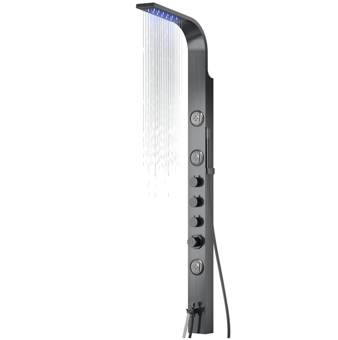 Corsan SNAKE shower panel Mixer GunMetal steel LED rain shower Spout ...