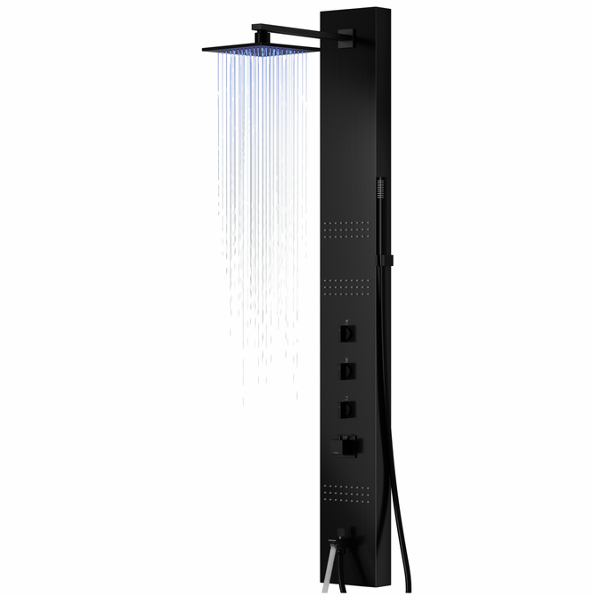 Corsan NEO shower panel Thermostat Black steel LED rain shower Spout ...